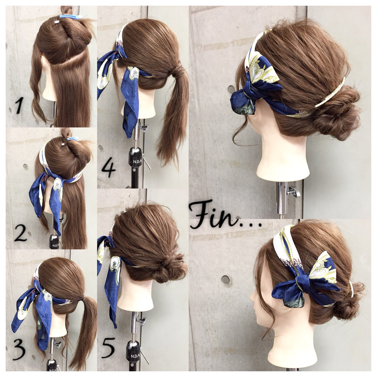 スカーフのヘアアレンジのやり方レッスンミディアムロング編 HAIR